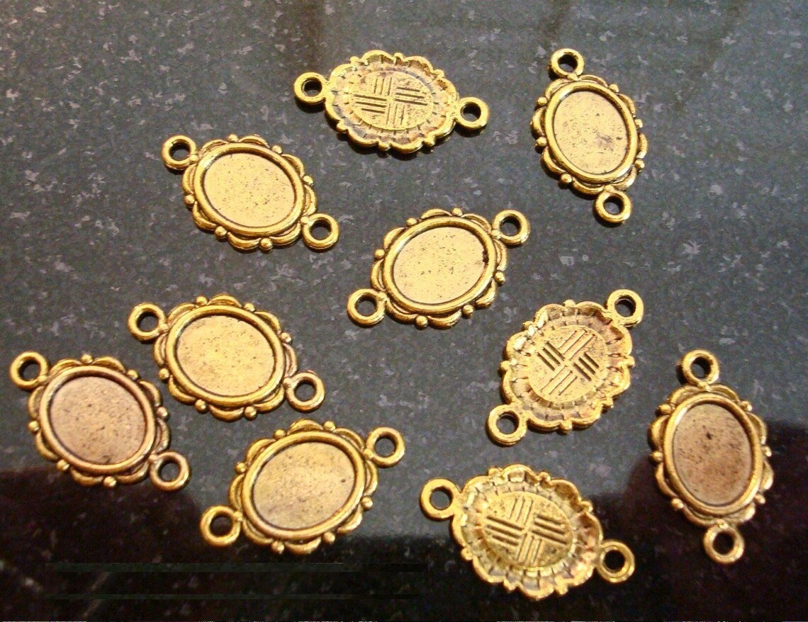 10 Cabochon settings 10x8mm oval antique gold double loops | Etsy