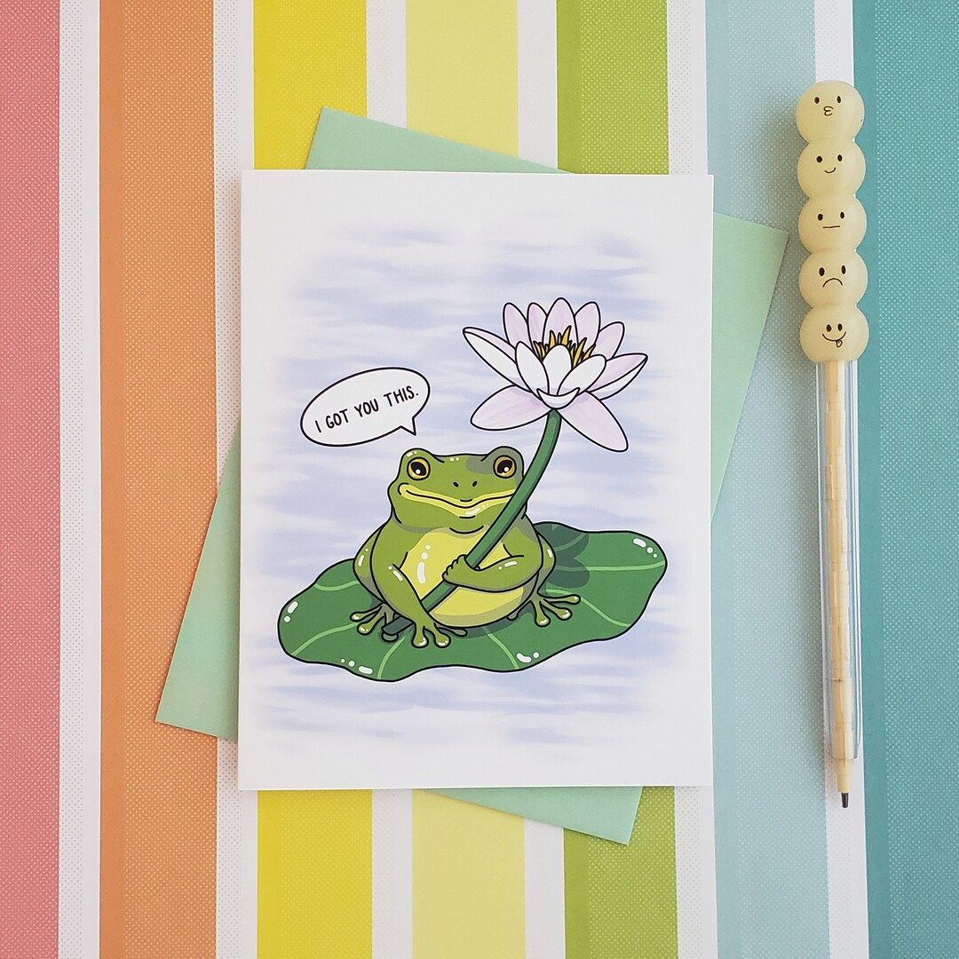 Sweet Froggy Card // Frog Holding Flower - Etsy