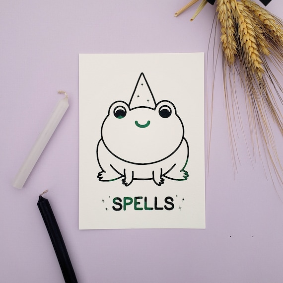 SPELLS wizard frog art print // marbled green and black or | Etsy