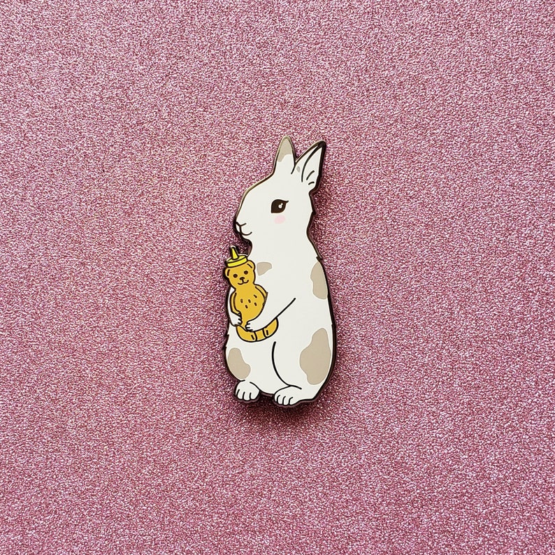 Honey Bunny Enamel Pin // Rabbit Holding Honey Bottle - Etsy