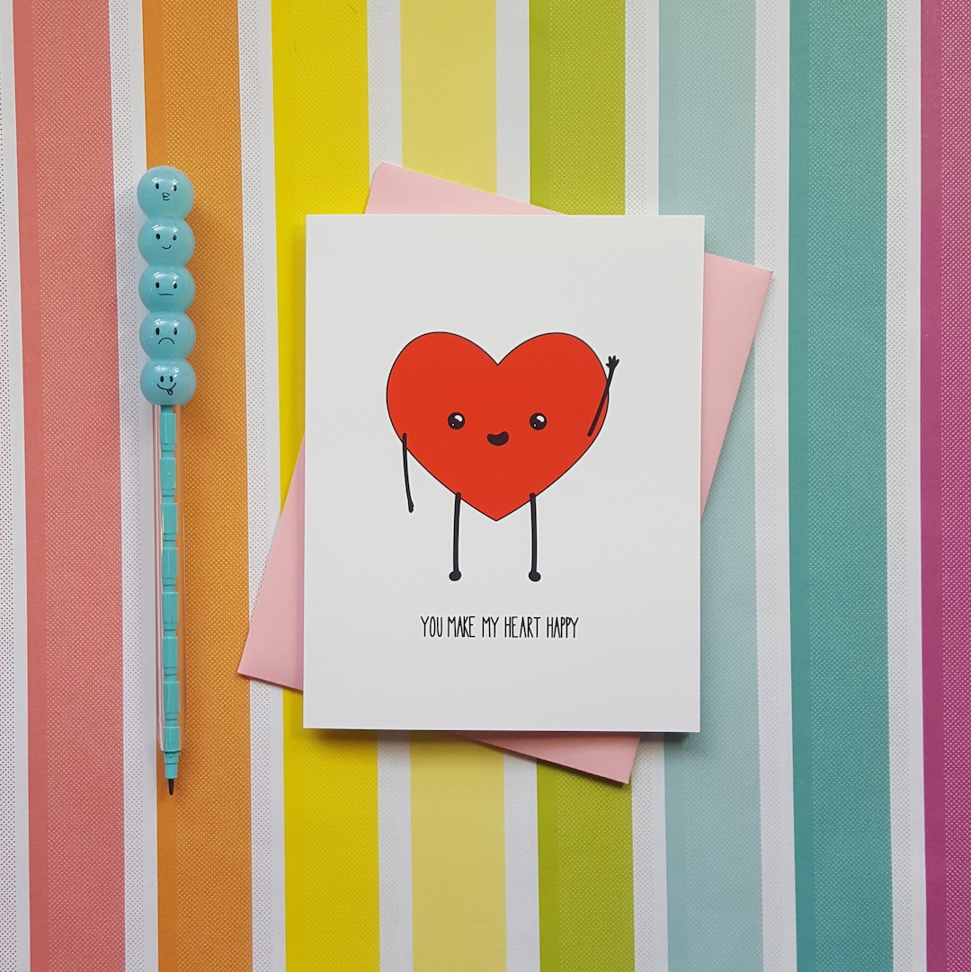 You Make My Heart Happy Card // Waving Heart - Etsy