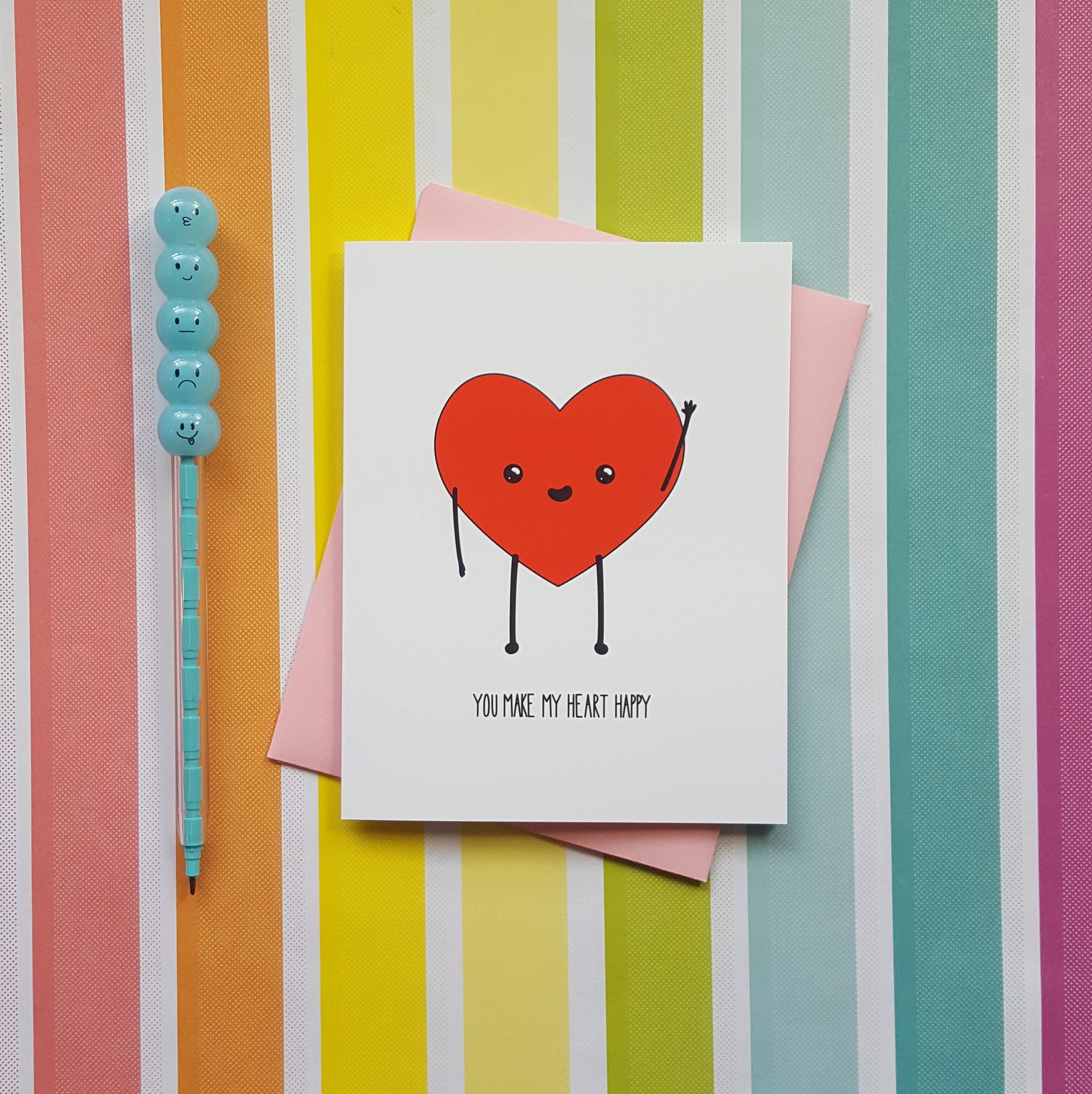 You Make My Heart Happy Card // Waving Heart - Etsy