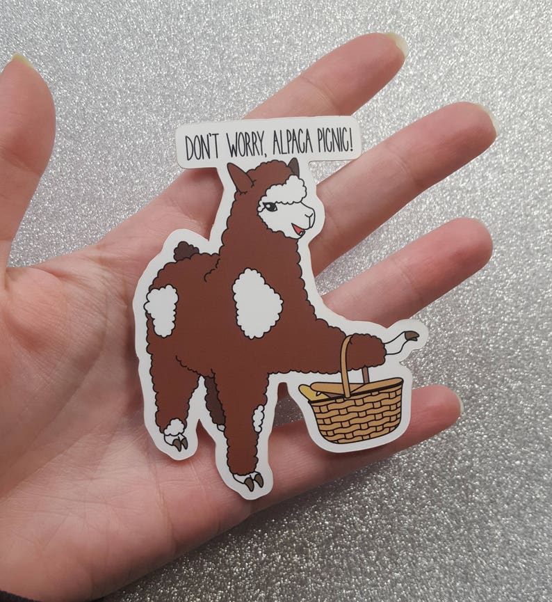 Don't Worry, Alpaca Picnic Vinyl Sticker // Weatherproof // Scratch ...