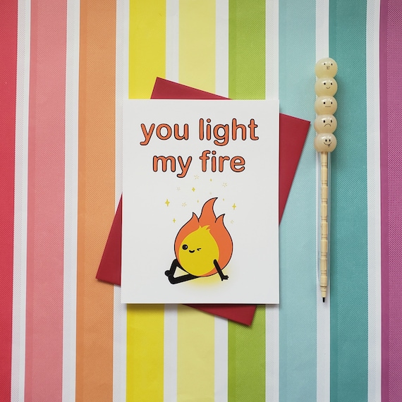 You light my fire greeting card // spicy fire spirit // love | Etsy