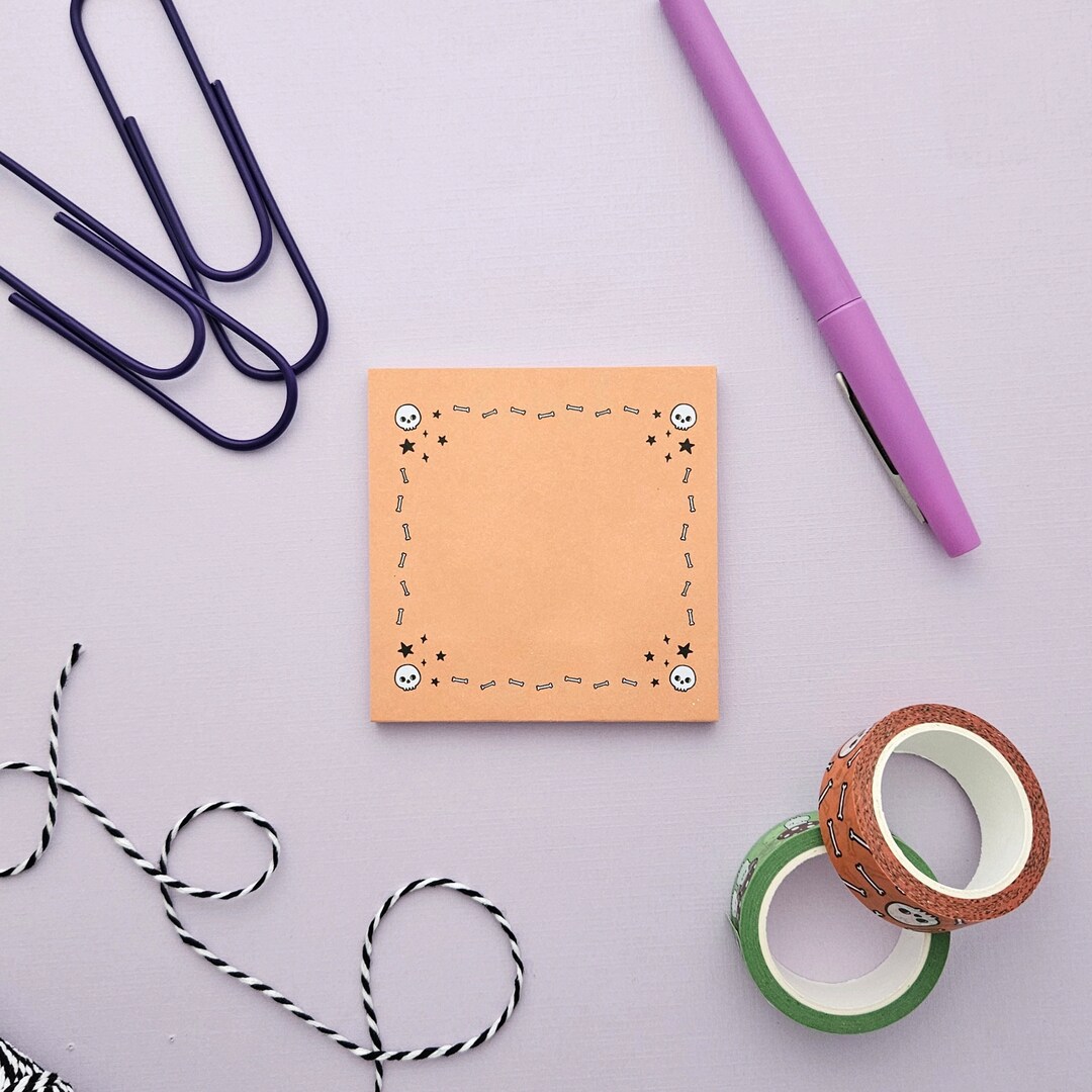 Skull and Bones Sticky Notes // Orange and Black Halloween Notepad - Etsy