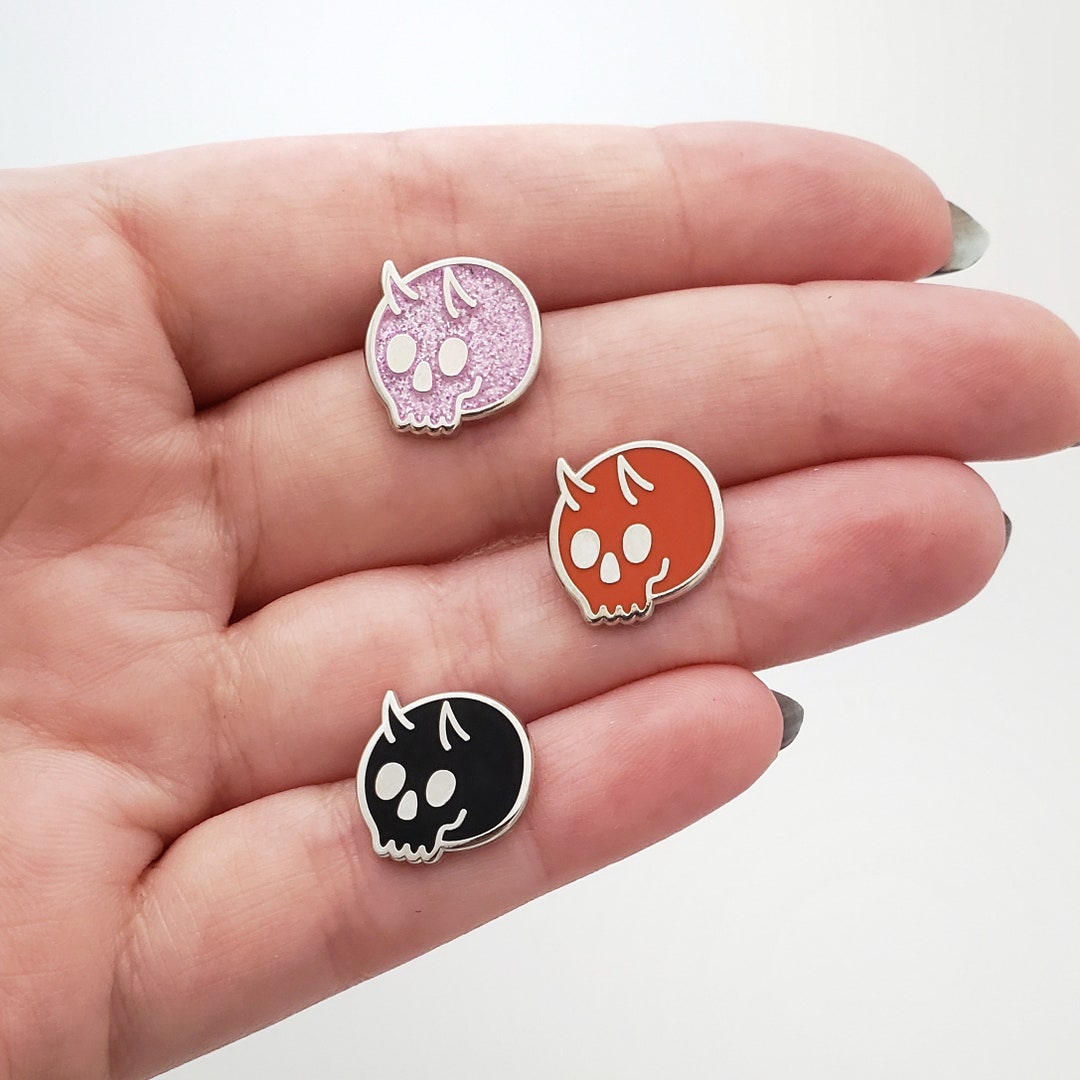 Lil Demon Skull Enamel Pin // Two Color Options - Black, Red, or Purple ...