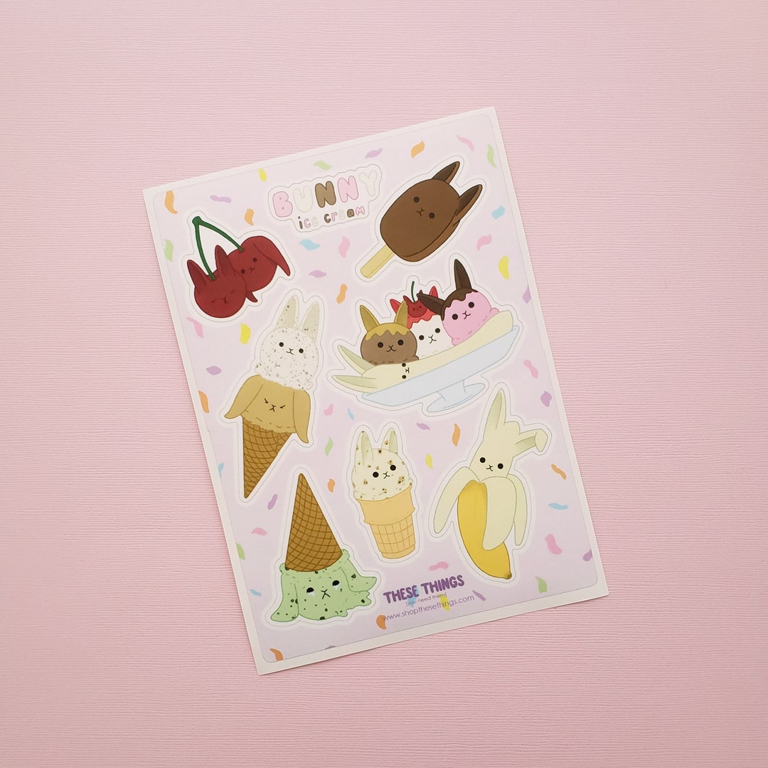 Bunny Ice Cream Sticker Sheet // 7 Vinyl Stickers - Etsy