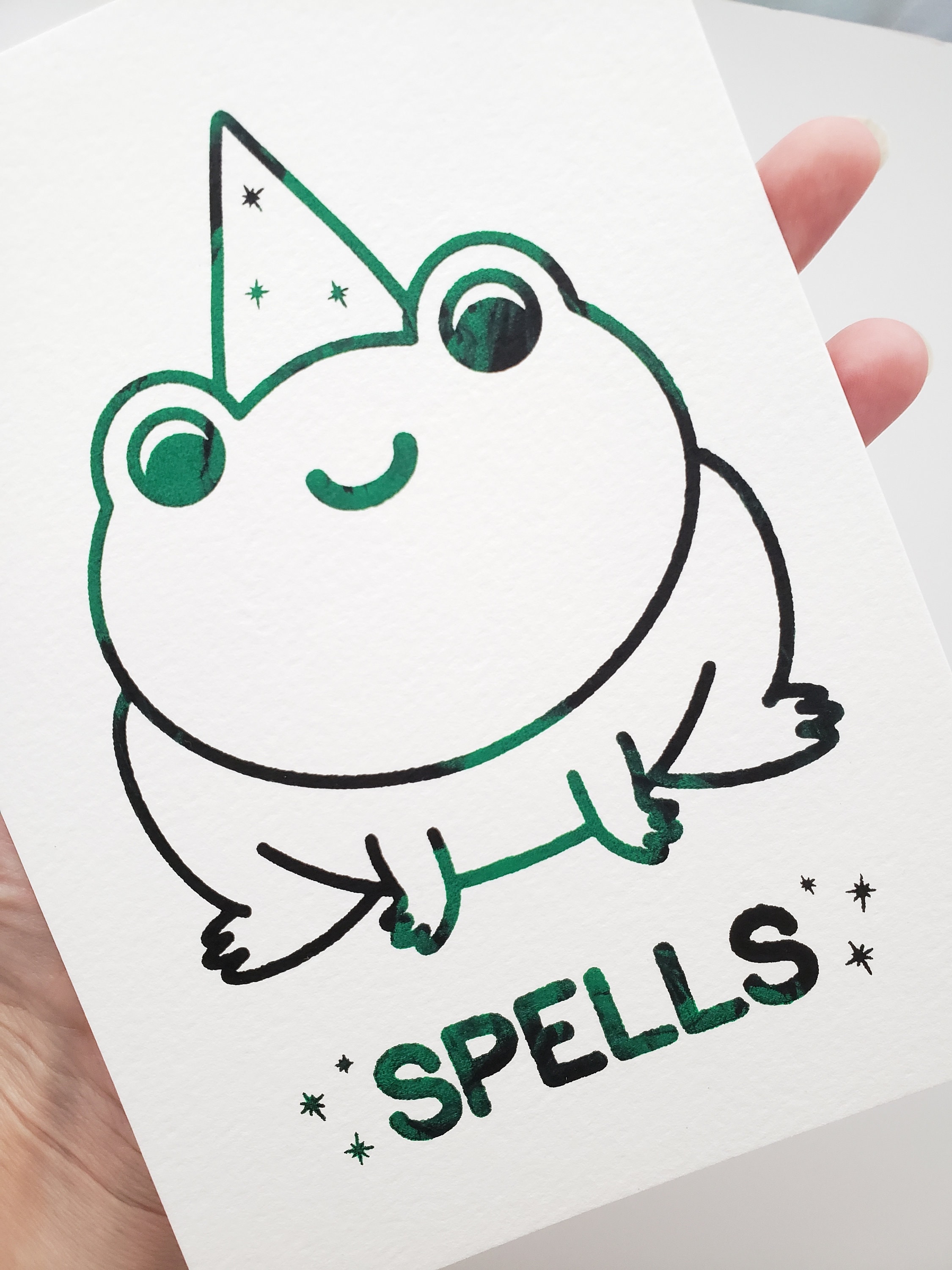 SPELLS wizard frog art print // marbled green and black or | Etsy