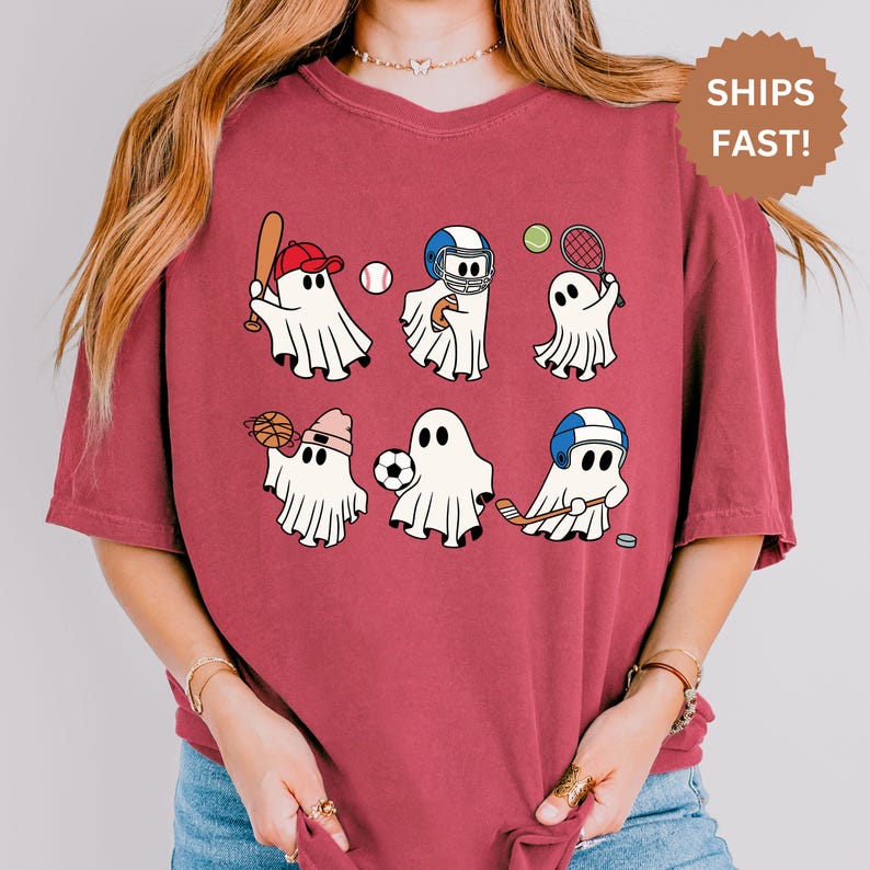 Funny Sports Ghost Halloween Comfort Colors Shirt, Baseball Football ...