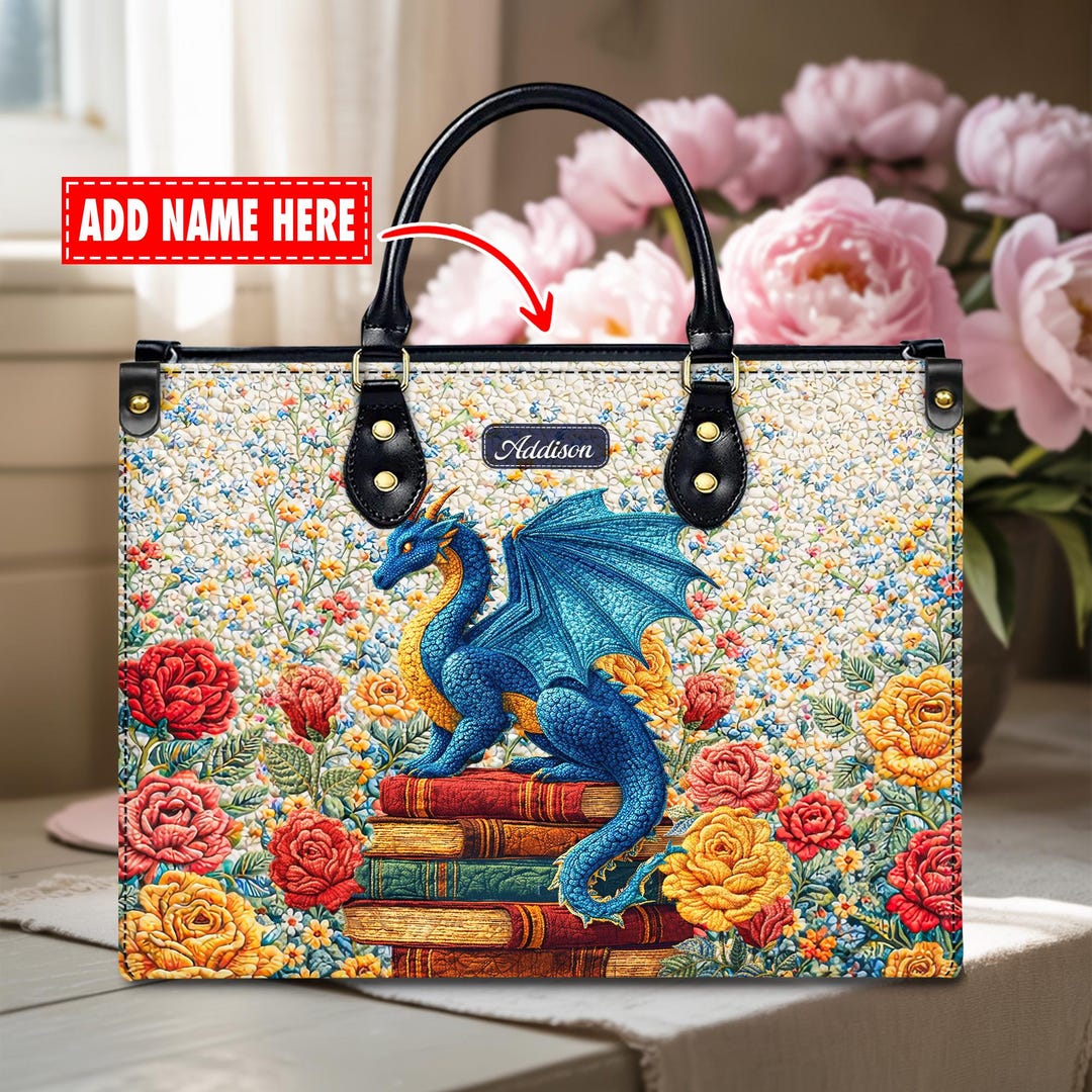 Personalized Fantasy Dragon Leather Handbag With Custom Name , Mythical ...