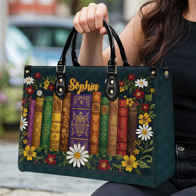 Custom Name Vintage Books Leather Handbag – Personalized Floral Book ...