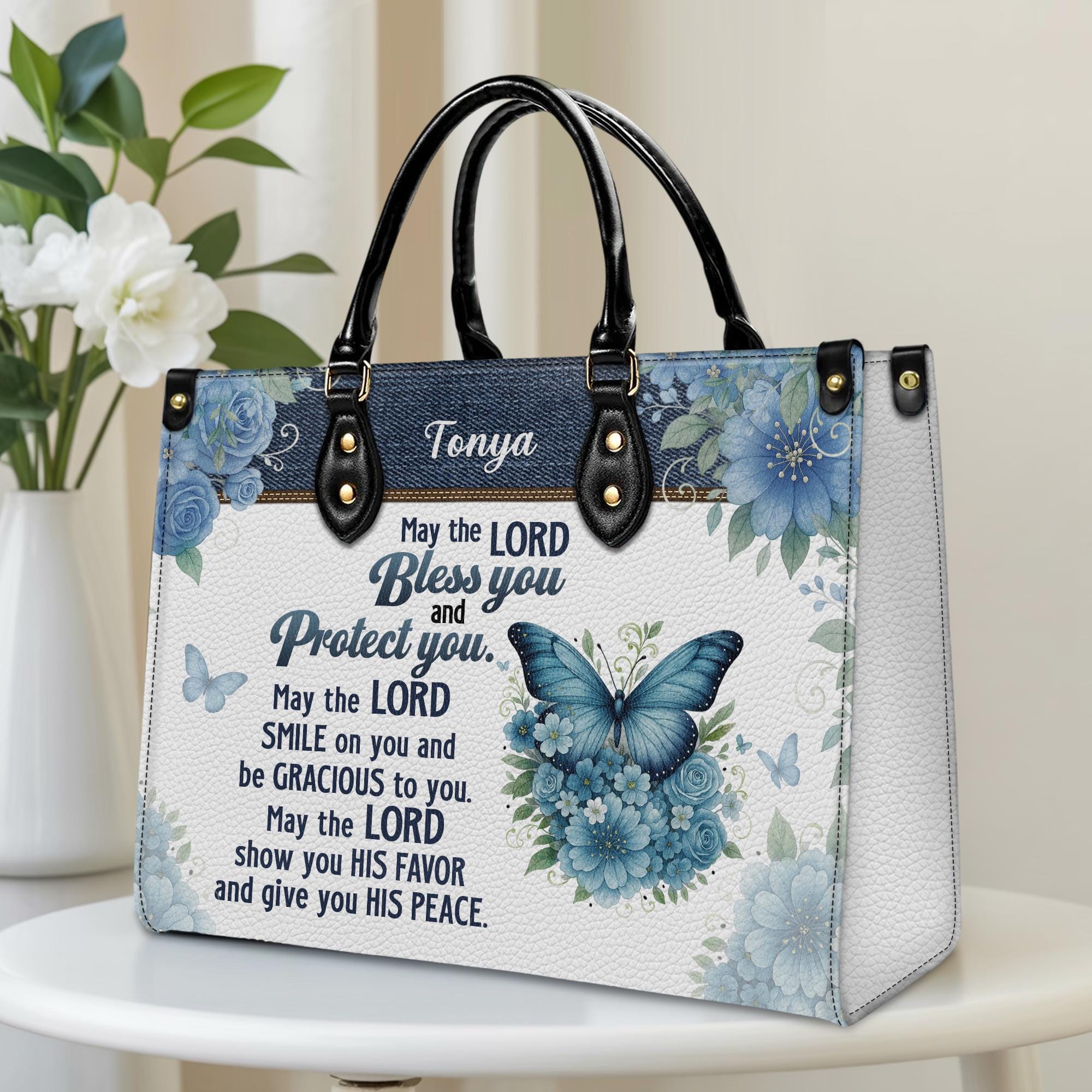 Personalized Faux Leather Christian Handbag: Floral Bible Verse Bag - Etsy
