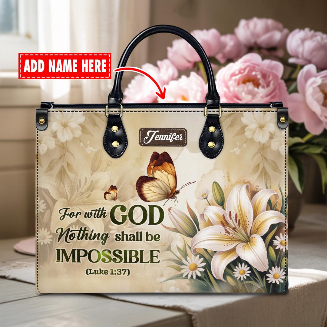 Personalized Faux Leather Christian Handbag: Bible Verse, Floral Design ...