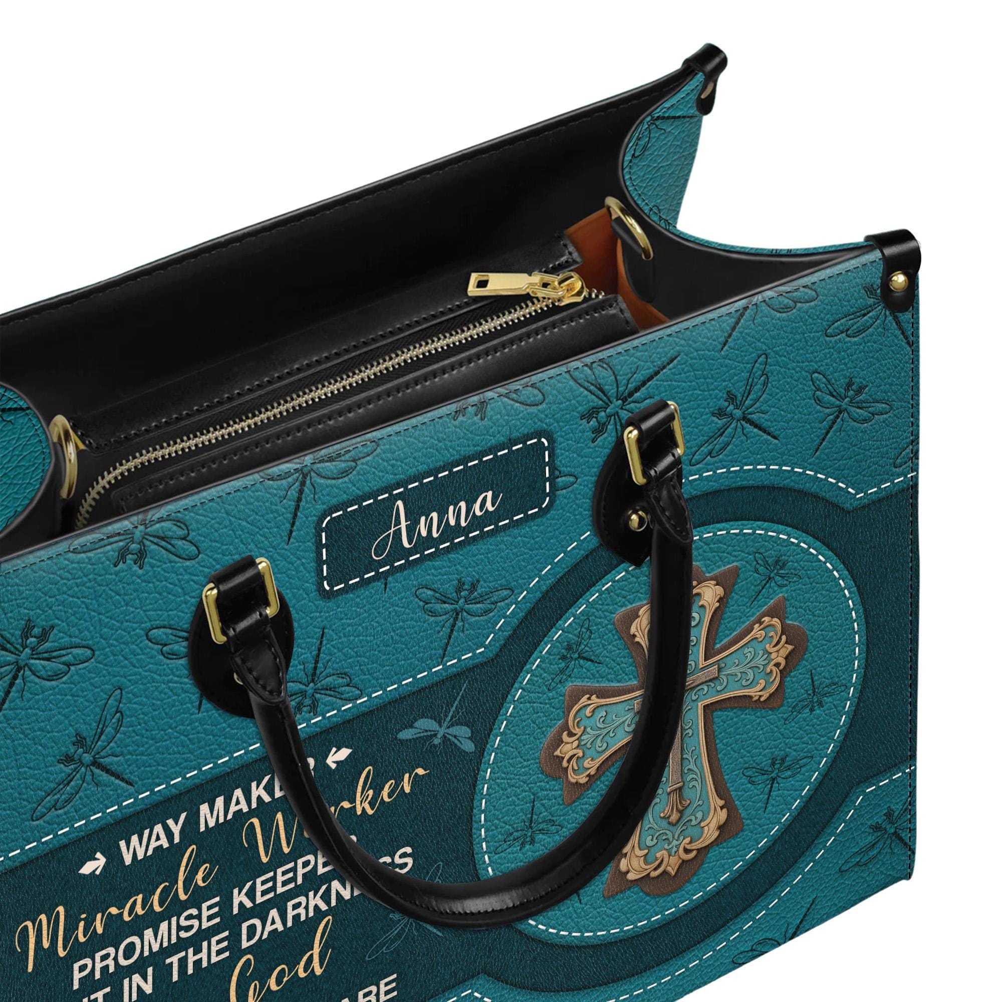 Personalized Leather Handbag With Bible Verse & Cross,christian Gift ...