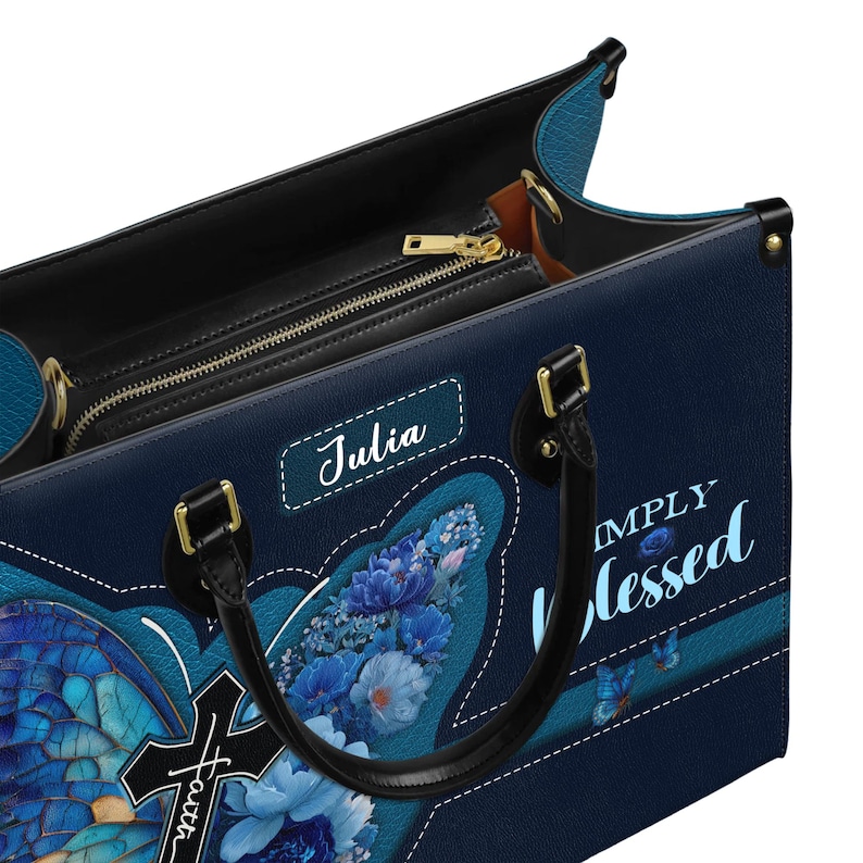 Personalized Christian Leather Handbag: Cross, Bible Verse, Floral ...