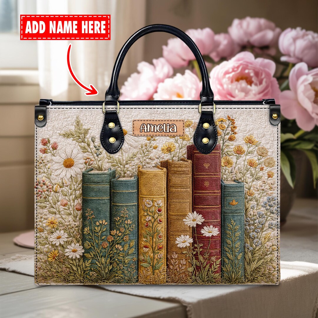 Personalized Book Lover Handbag With Custom Name – Vintage Floral Books ...