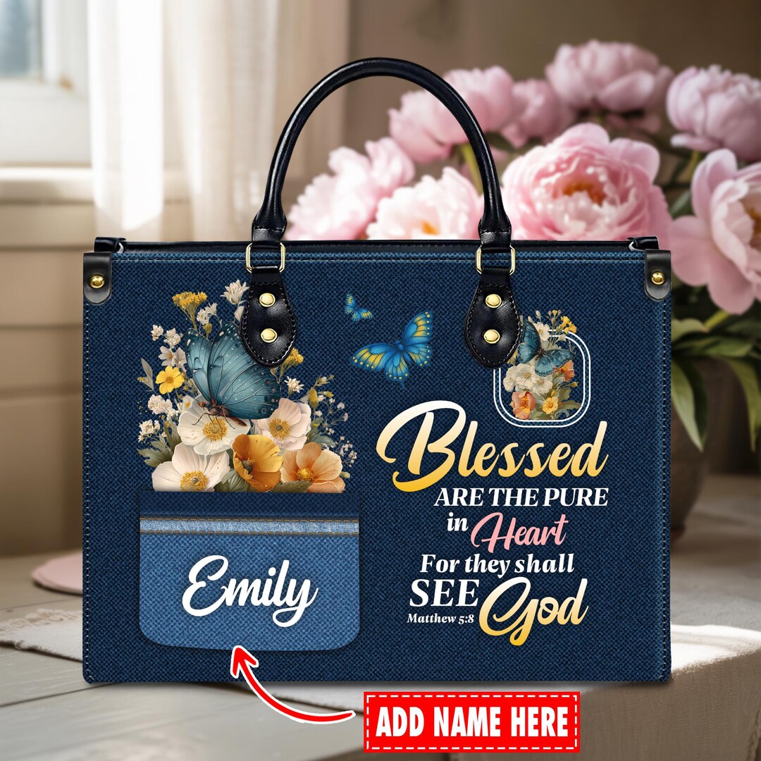 Personalized Christian Faux Leather Handbag: Bible Verse, Floral Design ...