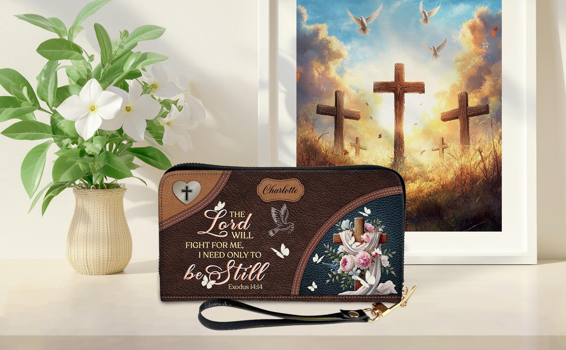 Personalized Christian Wallet | Leather | Women's Faith | Rose & Cross ...