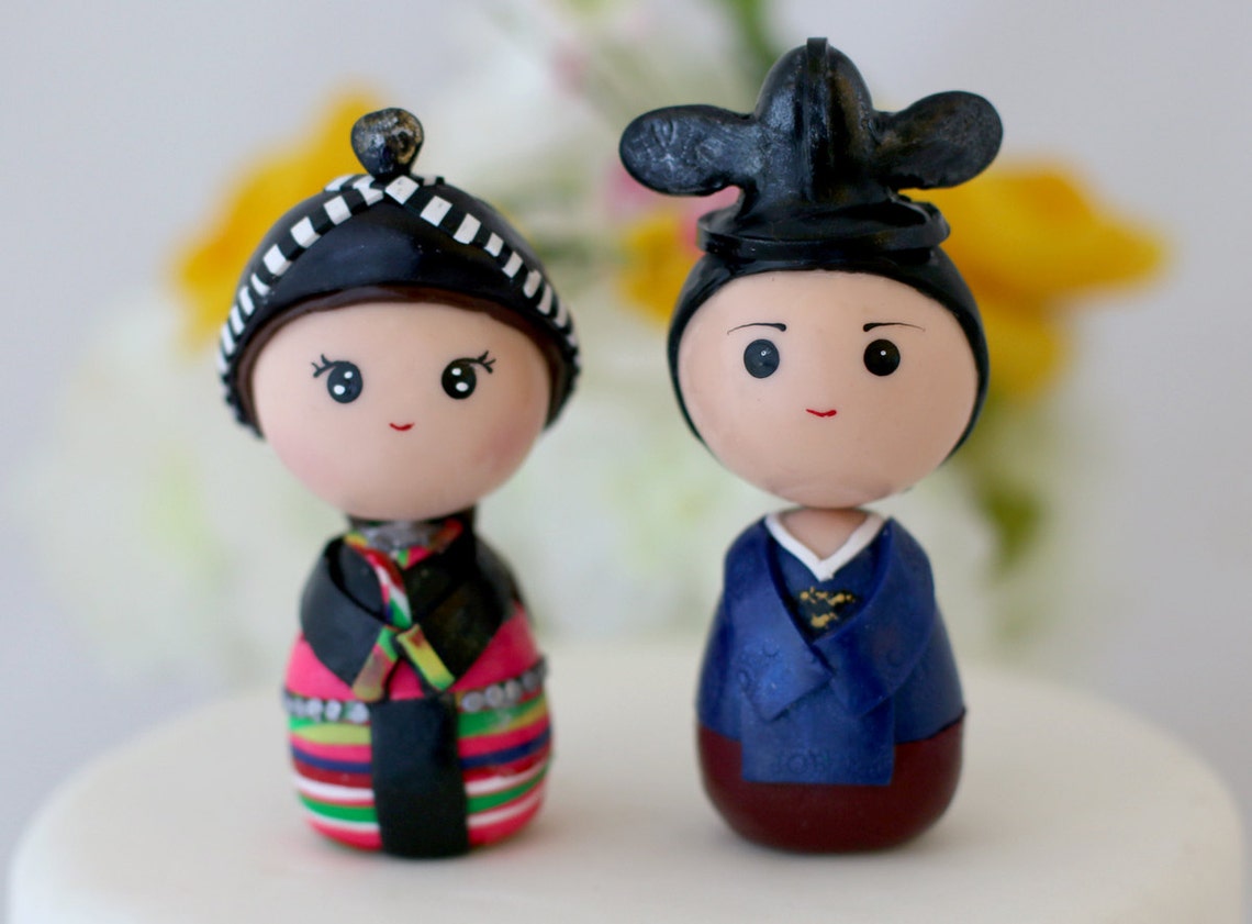 Hmong Bride and Groom Wedding Cake Topper Kokeshi Figurines - Etsy