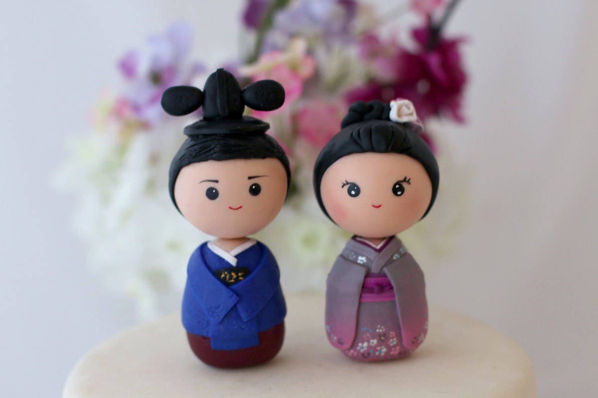 Japanese wedding cake topper personalized bride and groom | Etsy