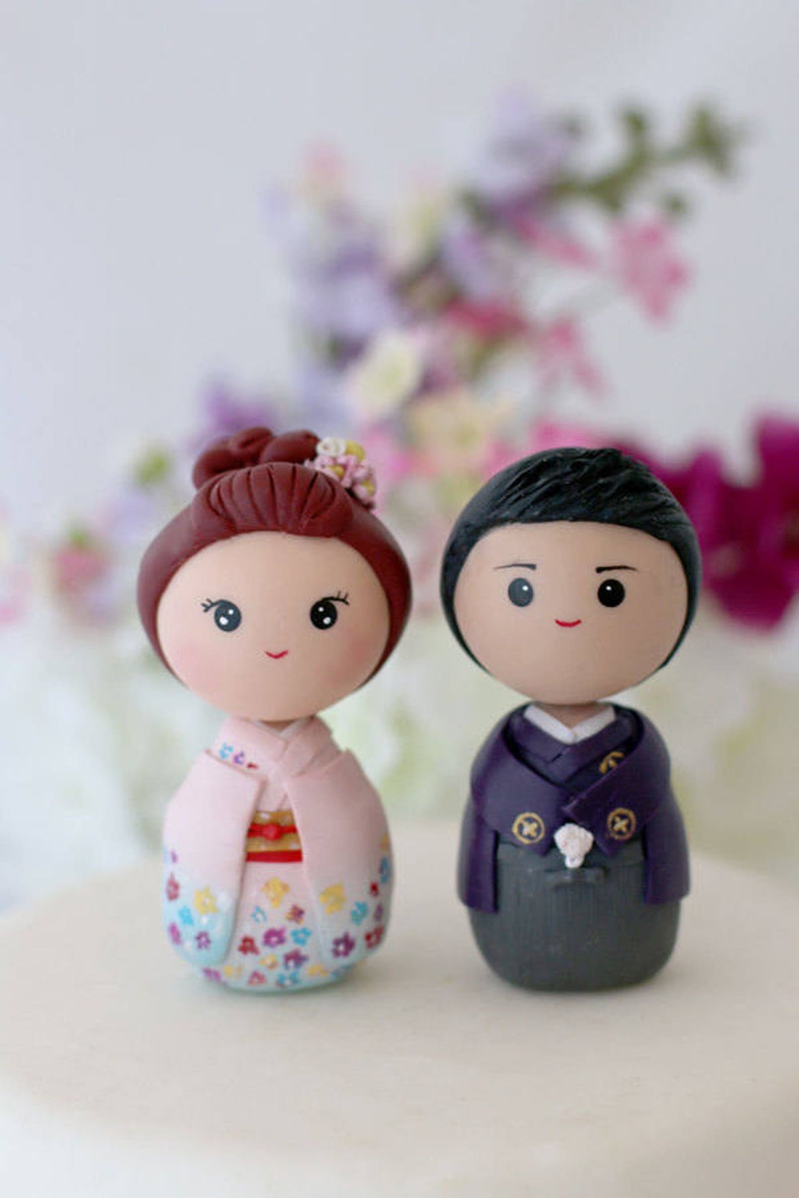 Japanese wedding cake topper personalized bride and groom | Etsy