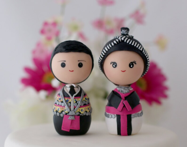Hmong Bride and Groom Wedding Cake Topper Kokeshi Figurines - Etsy