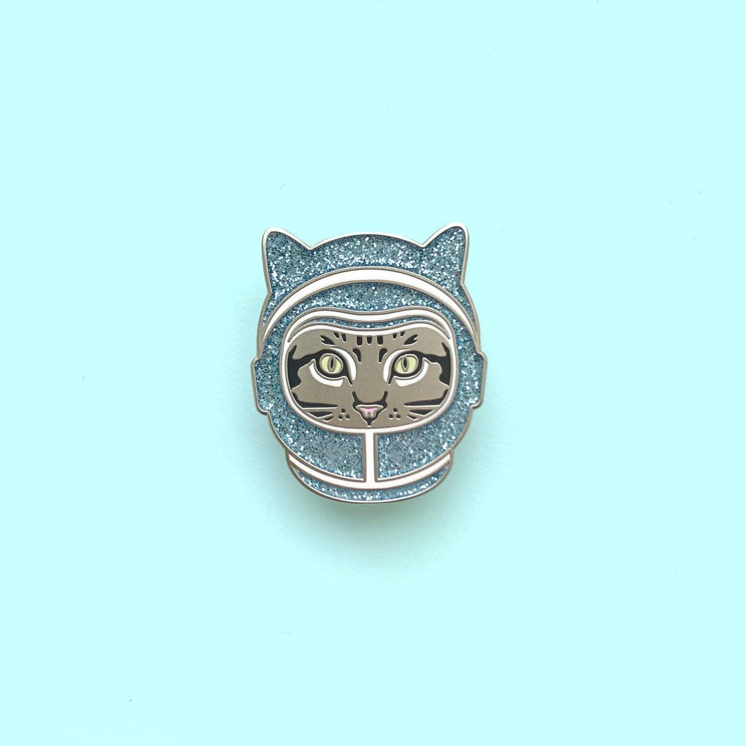 Space Cat Enamel Pin: Blue Glitter Astronaut Helmet, Crazy Cat Lady ...