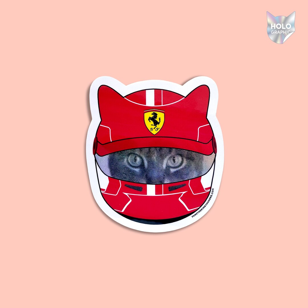 F1 Racing Cat Sticker - Ferrari Helmet Cat - Metallic Charles Leclerc ...