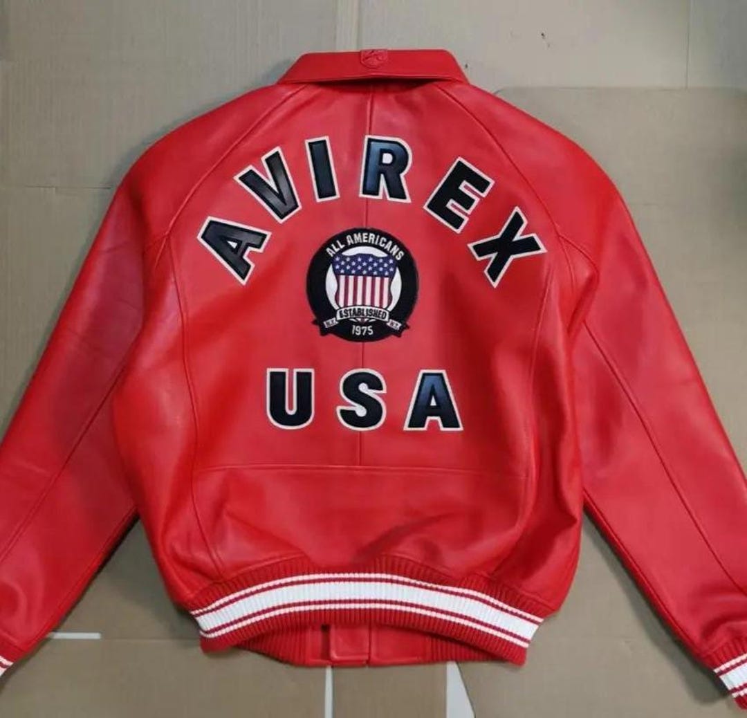 Avirex Handmade Red Cowhide Leather Bomber Jacket: Iconic Military ...