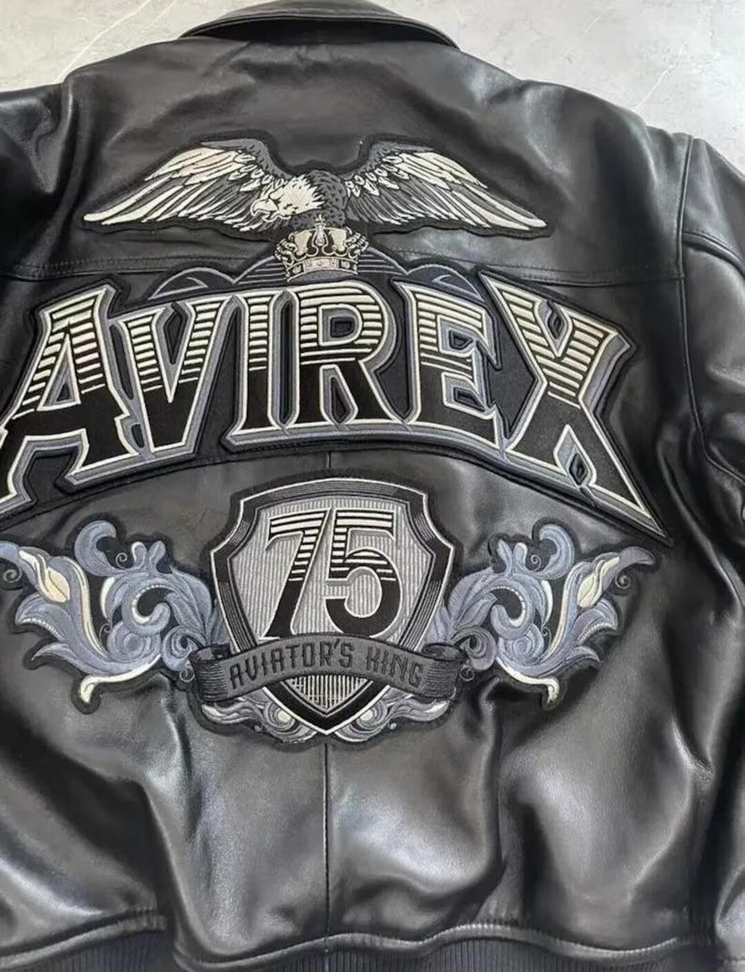 Mens Black Avirex Leather Jacket Handmade Avirex Biker Jacket AVIREX ...