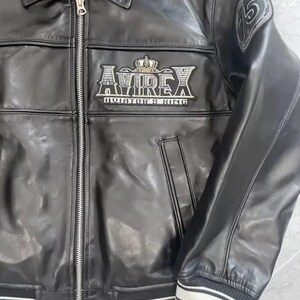 Mens Black Avirex Leather Jacket Handmade Avirex Biker Jacket AVIREX ...