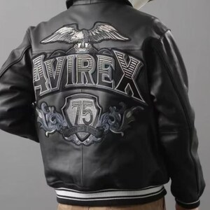 Mens Black Avirex Leather Jacket Handmade Avirex Biker Jacket AVIREX ...