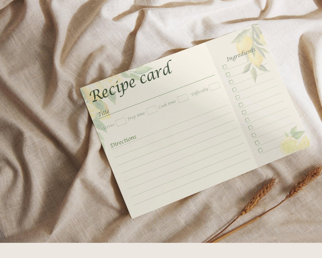 Printable Recipe Cards - Lemon Design, Editable Templates, Instant ...