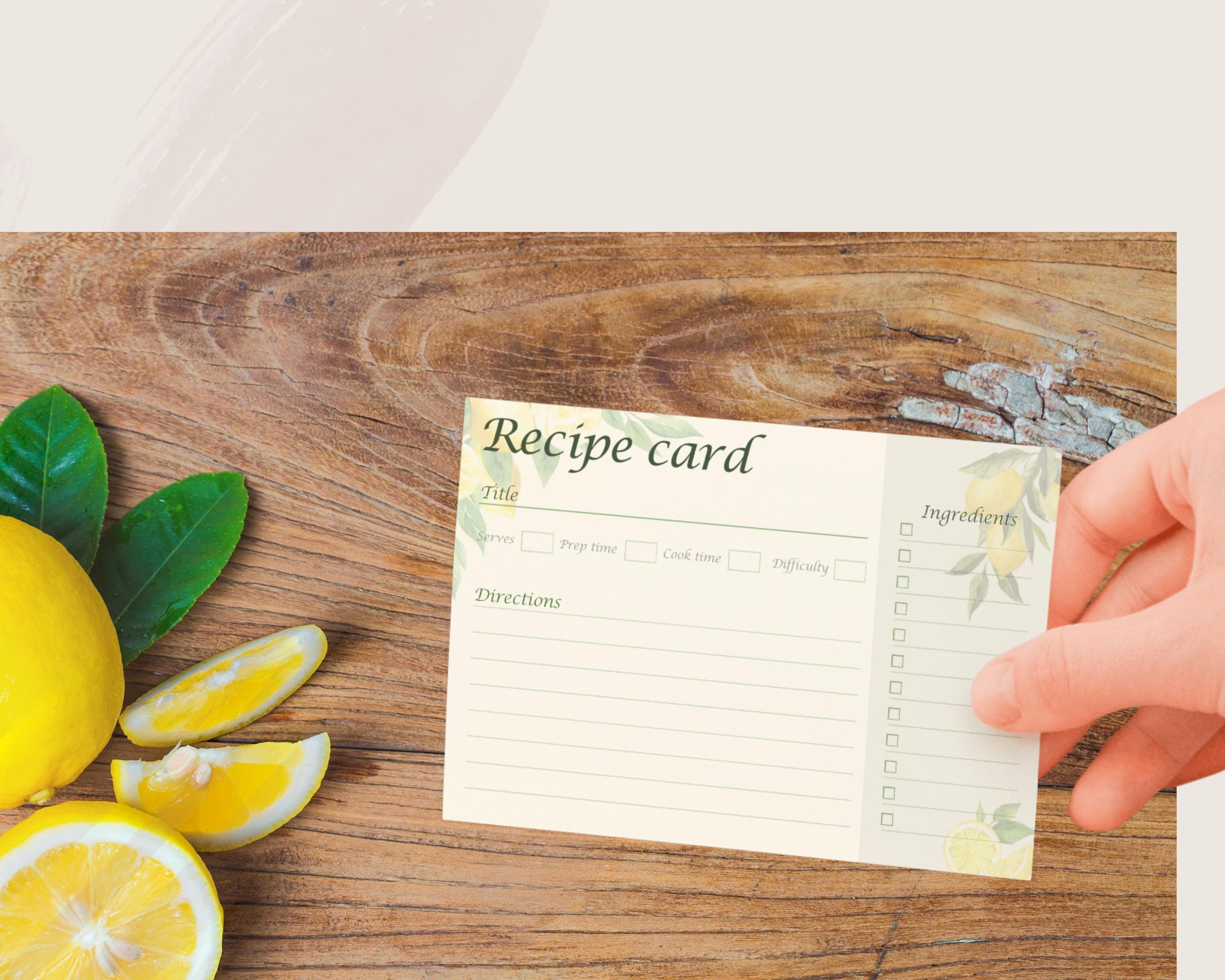 Printable Recipe Cards - Lemon Design, Editable Templates, Instant ...