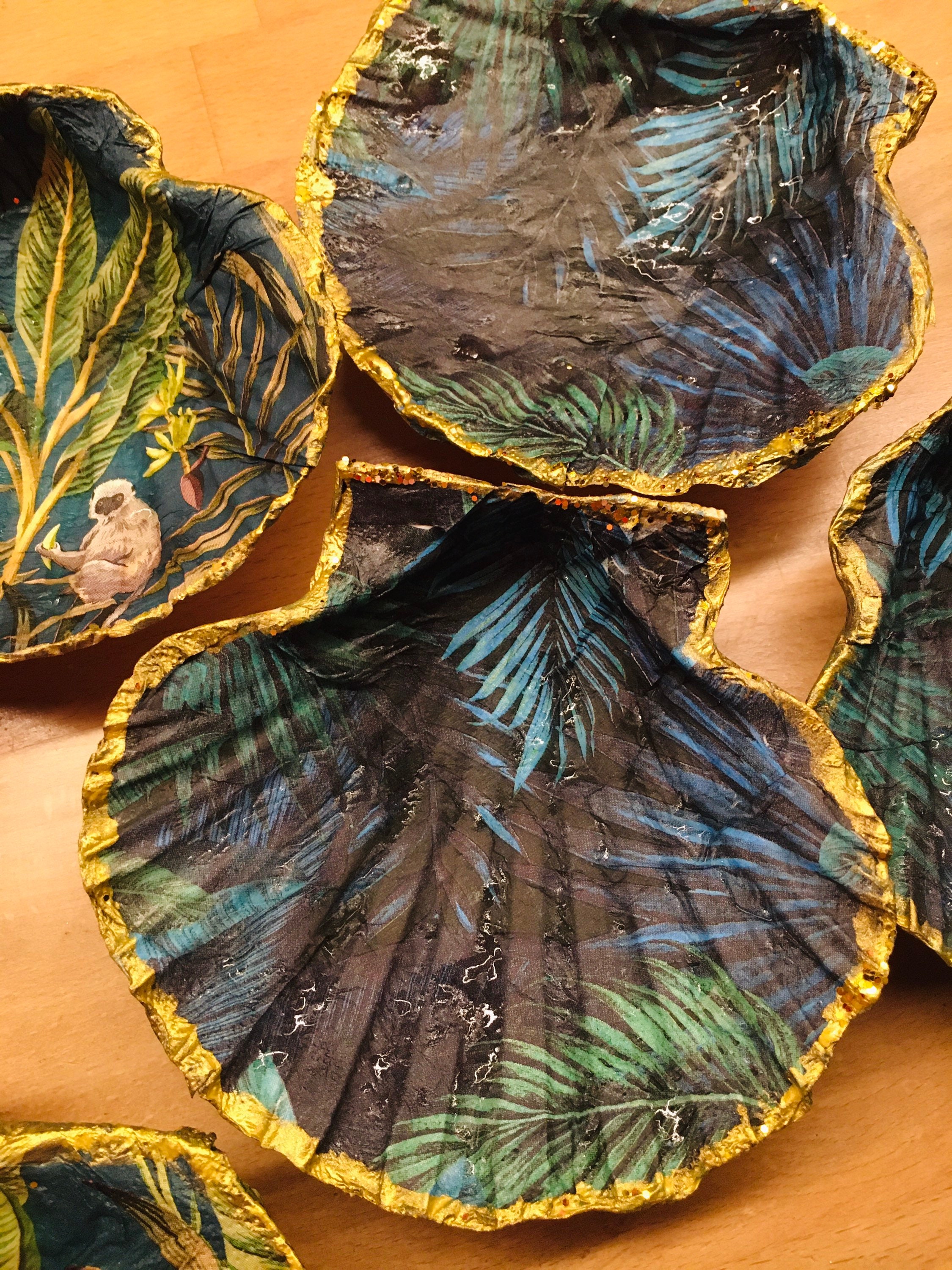Decoupage Shell: Tropical Monkey Jungle Decor With Golden Edge - Etsy