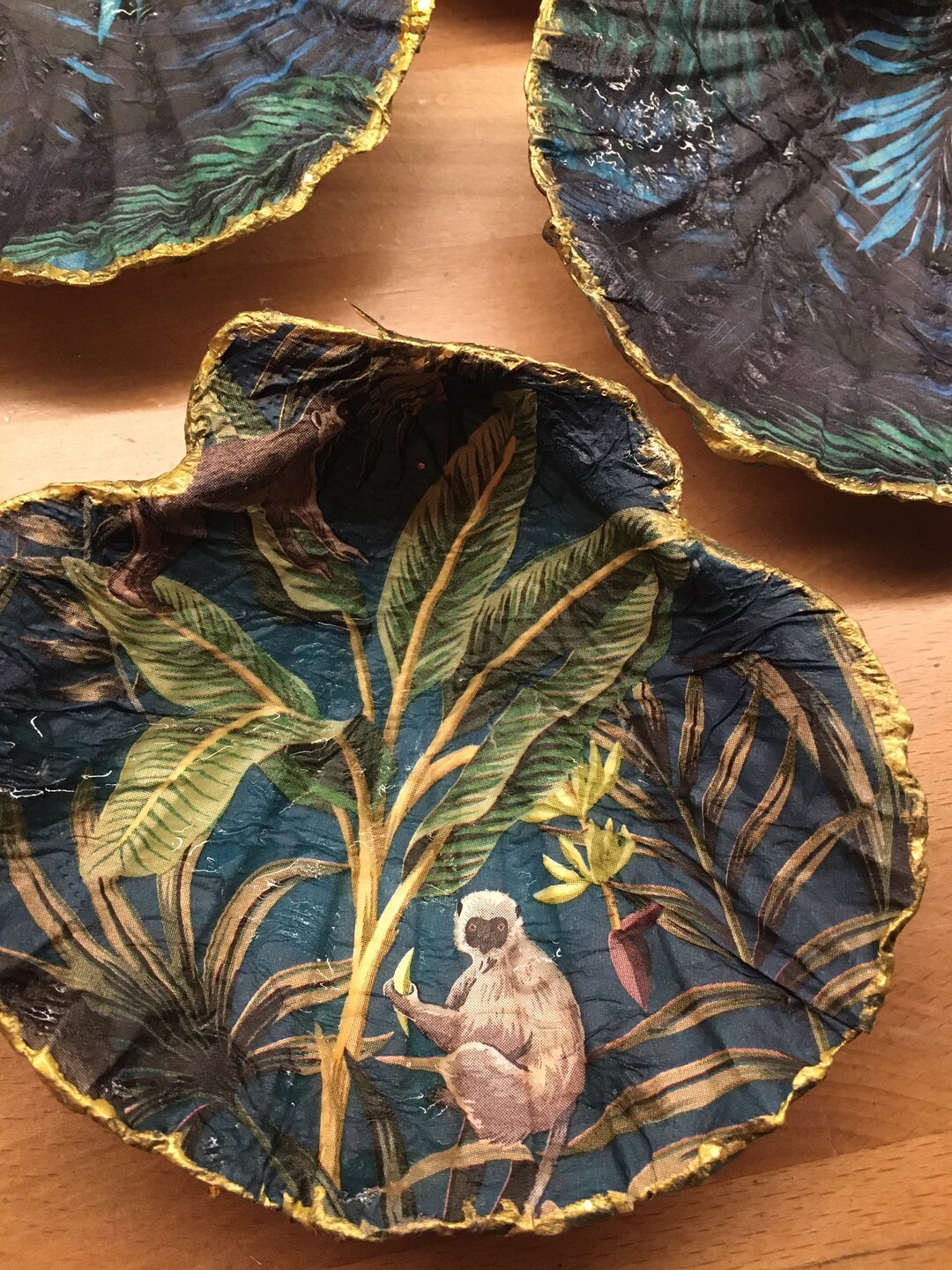 Decoupage Shell: Tropical Monkey Jungle Decor With Golden Edge - Etsy