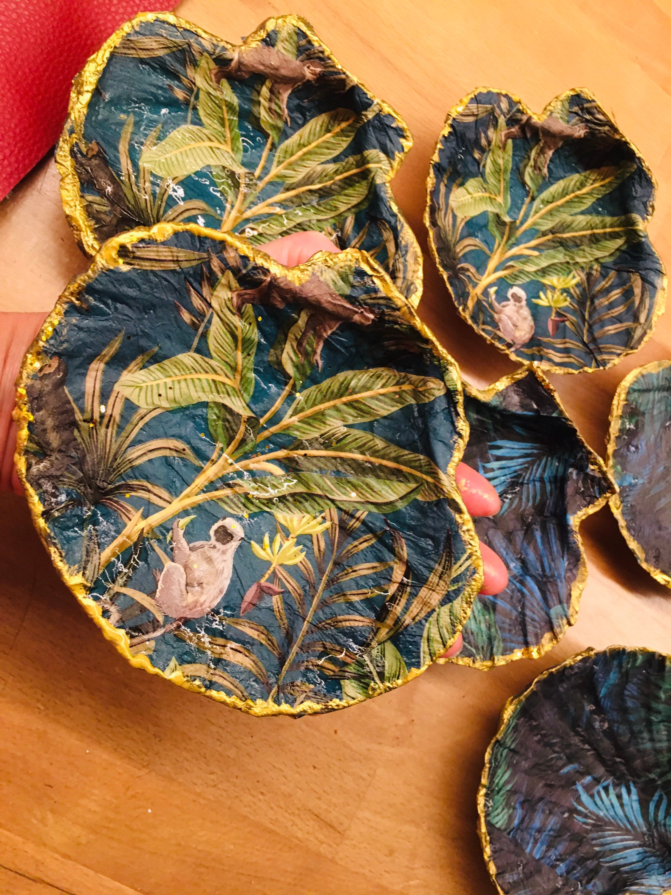 Decoupage Shell: Tropical Monkey Jungle Decor With Golden Edge - Etsy
