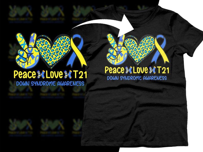 Down Syndrome Awareness PNG | Peace Love Support Design | Blue Yellow Ribbon Digital Print - Etsy
