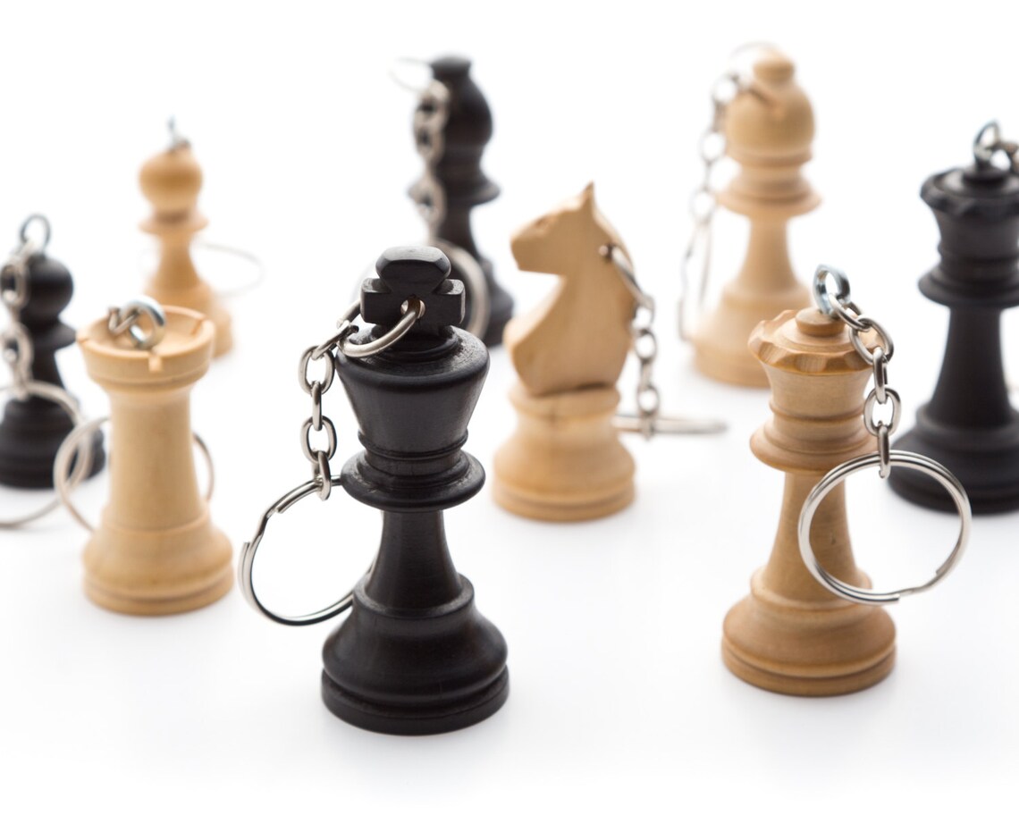 Chess Piece Key-chain - White Knight - Wood Wooden Key-ring White Horse ...