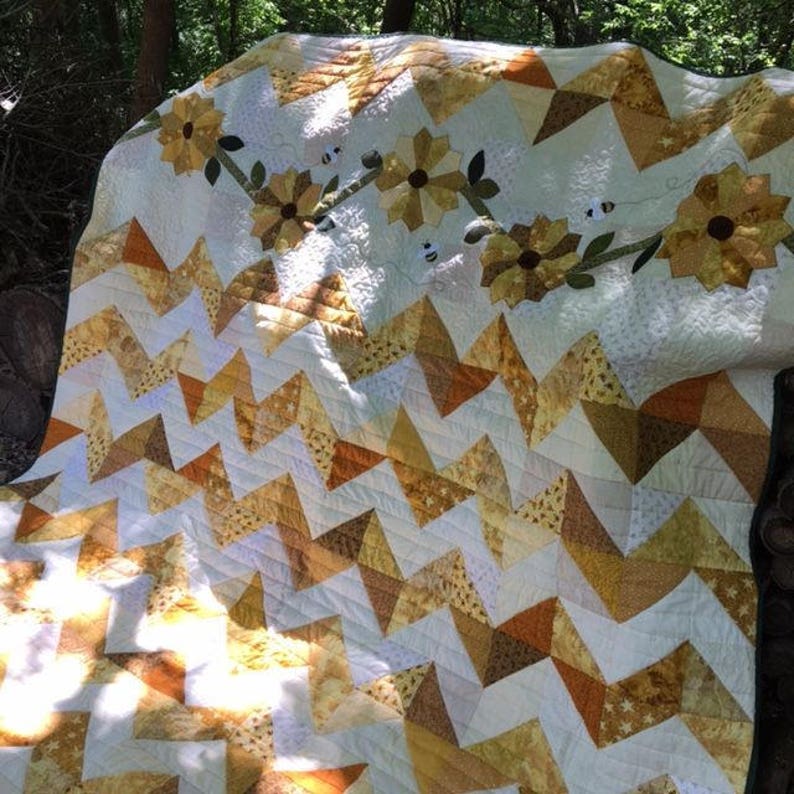 Sunflower Fields Packaged Quilt Pattern in 3 Sizes Chevron | Etsy