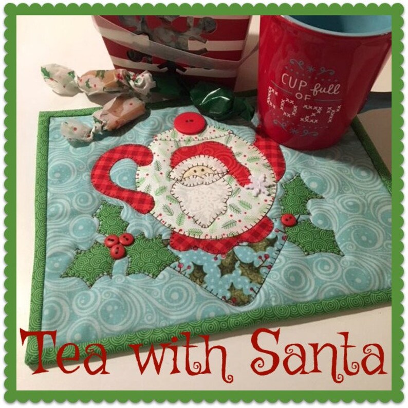 Tea with Santa Holiday Applique Mug Mat PDF Pattern | Etsy