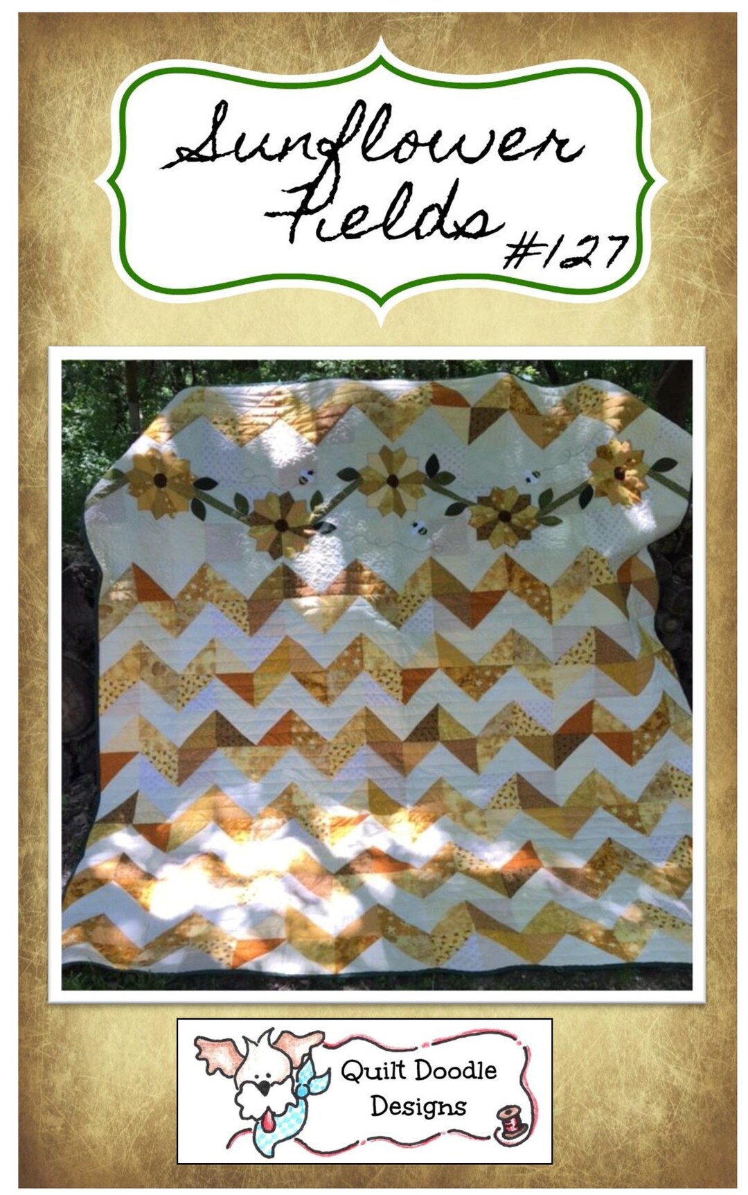 Sunflower Fields Packaged Quilt Pattern in 3 Sizes, Chevron Quilt ...