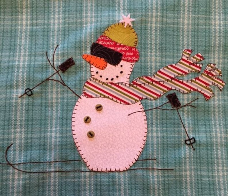 Skiing Fun A Cute Snowman Applique PDF Pattern for Tea Towel - Etsy
