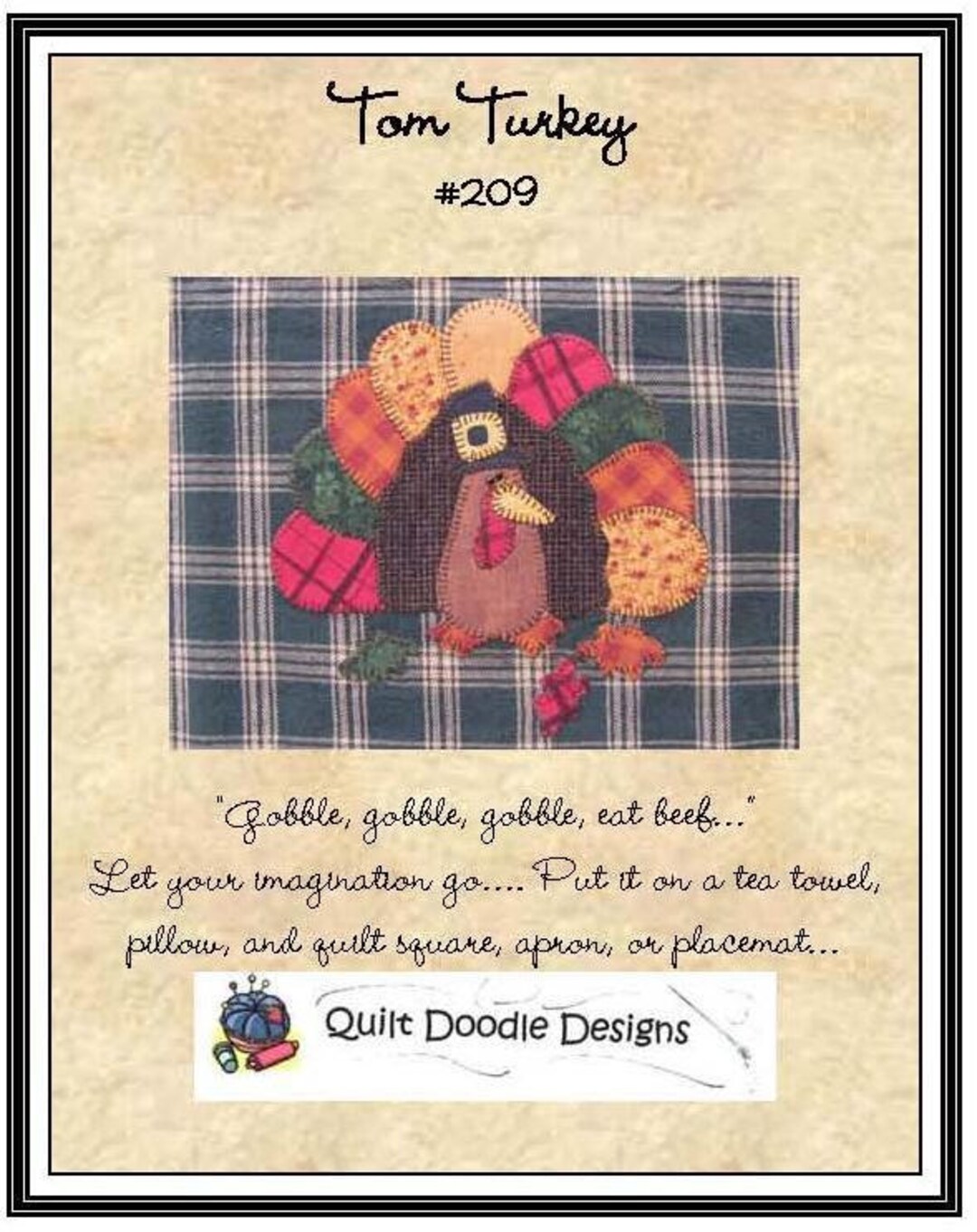 Tom Turkey Applique Pattern for Tea Towel by Quilt Doodle Designs - Etsy