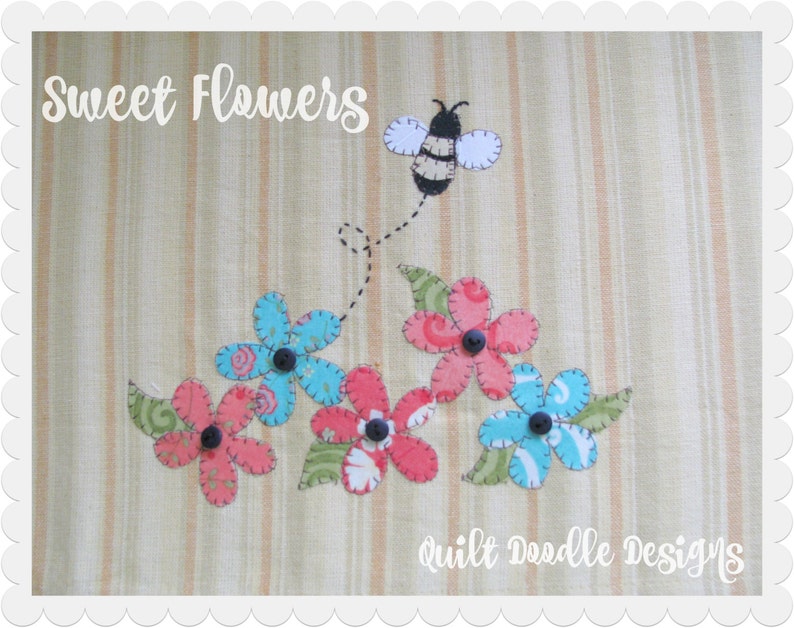 Sweet Flowers Applique PDF Pattern for Tea Towel - Etsy