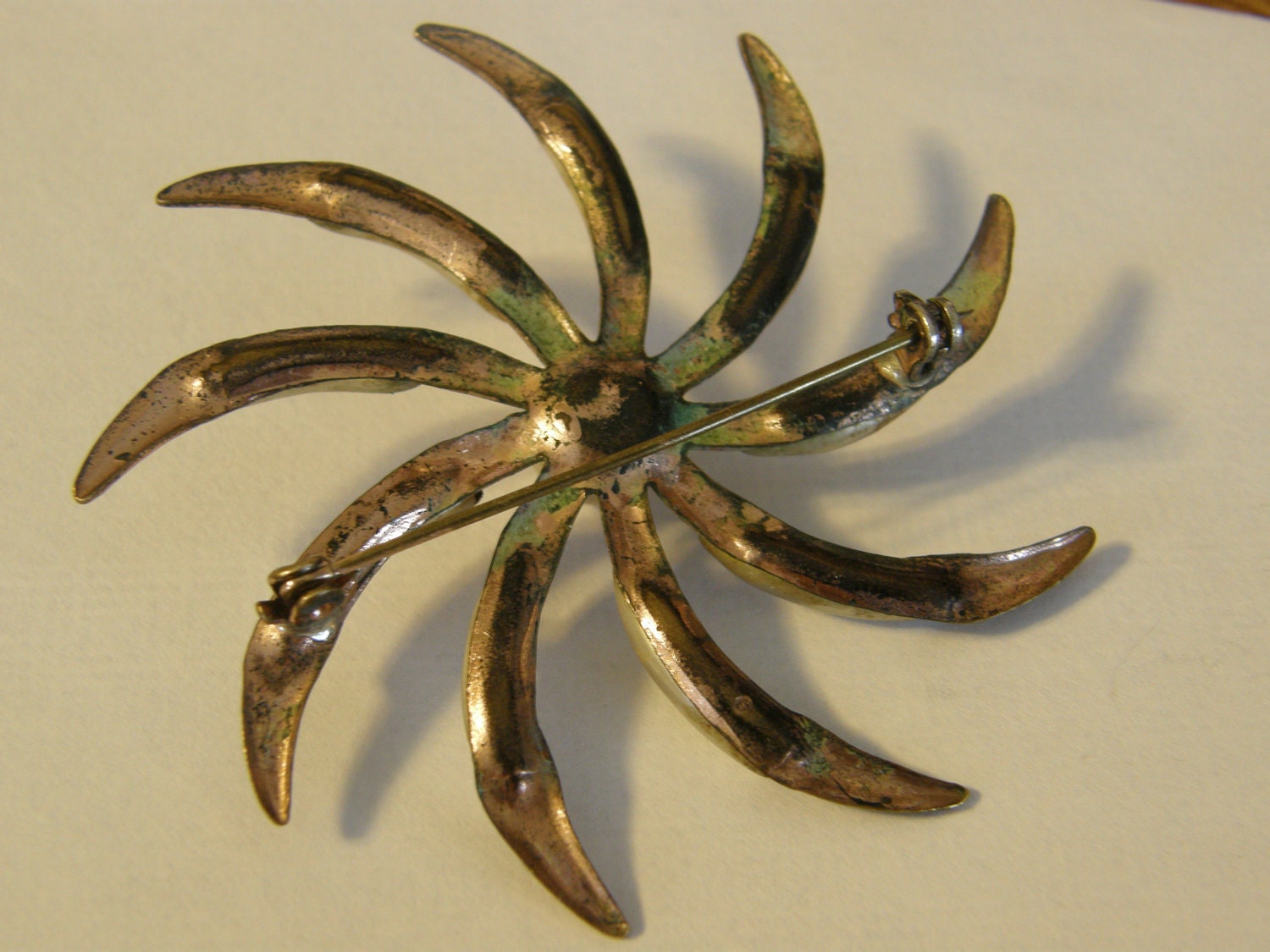 Vintage Copper and Faux Pearl Pinwheel Brooch From the 50's or 60's - Etsy