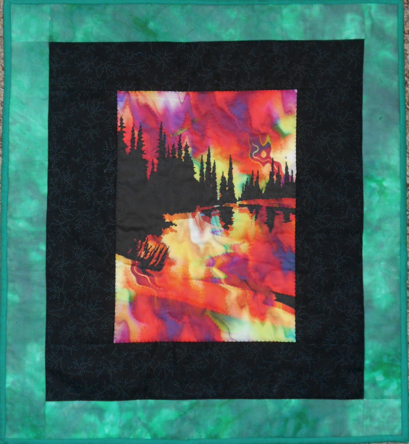 Quilted Wall Hanging Fire on the Mountain Wildfire in Green, Black, Red ...