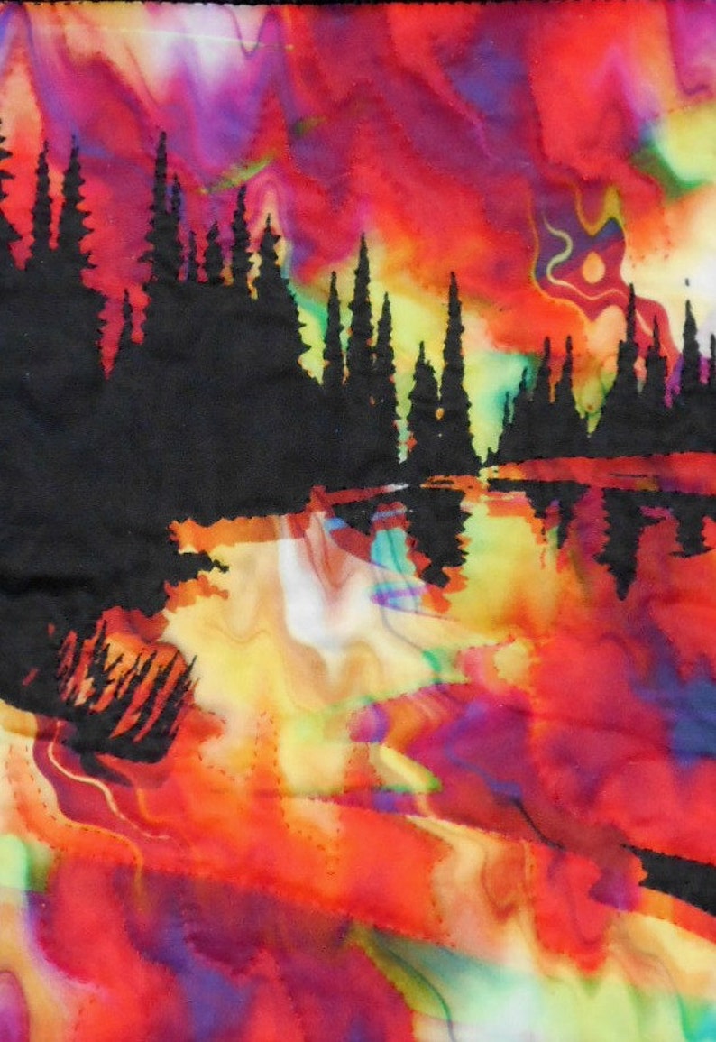 Quilted Wall Hanging Fire on the Mountain Wildfire in Green, Black, Red ...