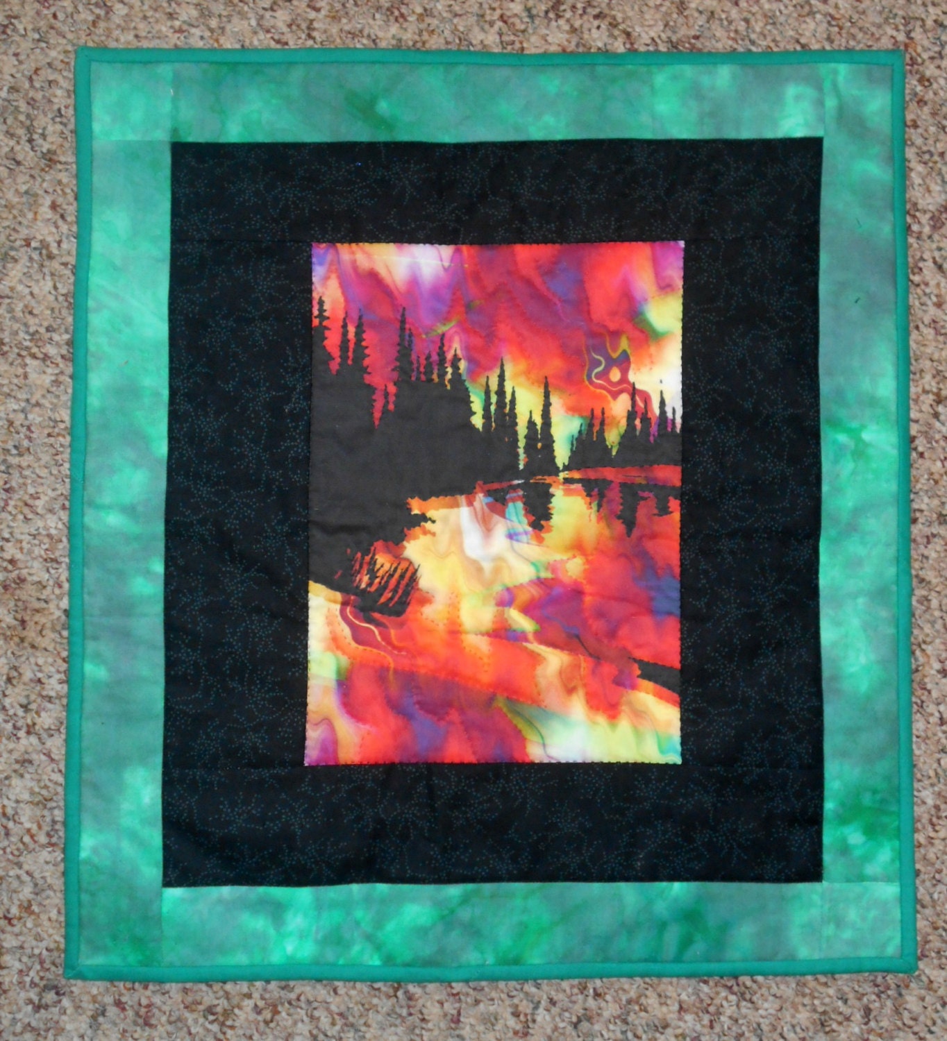 Quilted Wall Hanging Fire on the Mountain Wildfire in Green, Black, Red ...