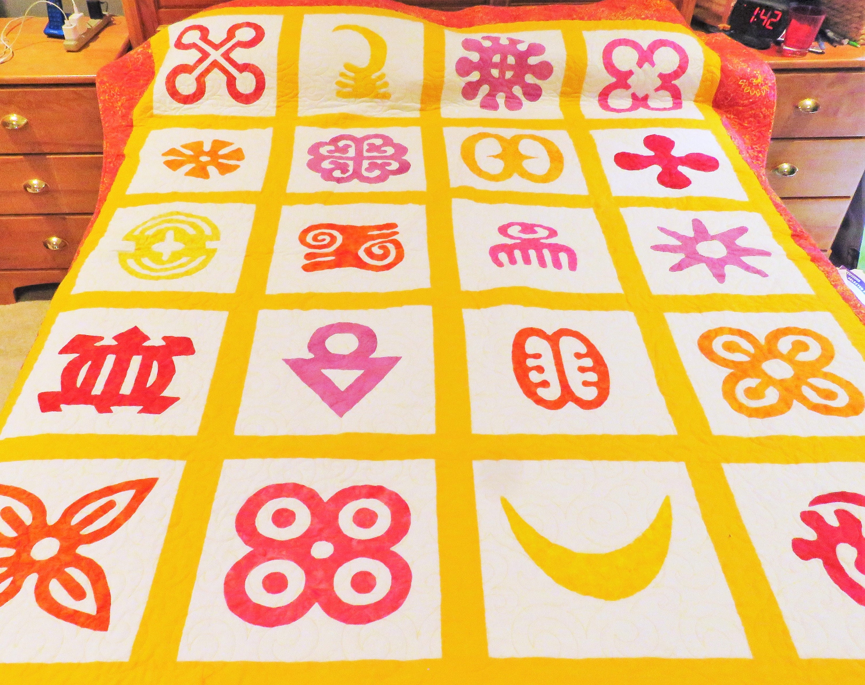 African Adinkra Symbols-- Quilted Wall Hanging in Colors of Passion ...